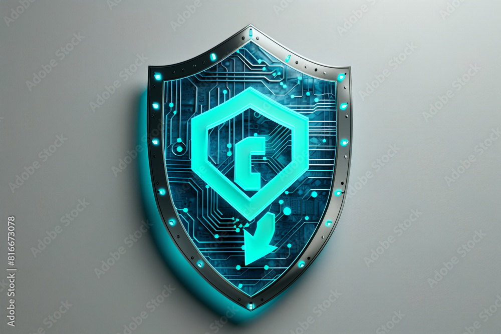 Futuristic Digital Shield Logo with Pixelated and Circuit Design Stock ...