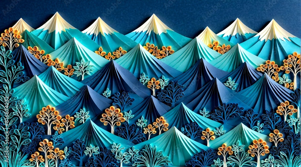 Paper collage. Trees. Paper art. Mountains. Trees. Landscape made of ...