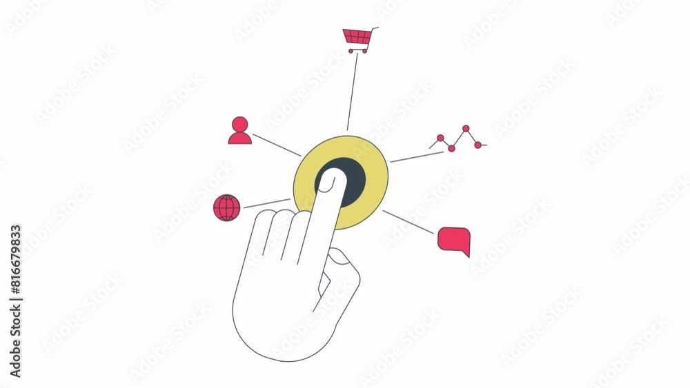 Using digital services with one touch line 2D character hand animation ...