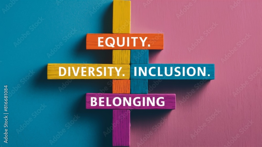 Colored wooden blocks with text Equity Diversity Inclusion Belonging on ...