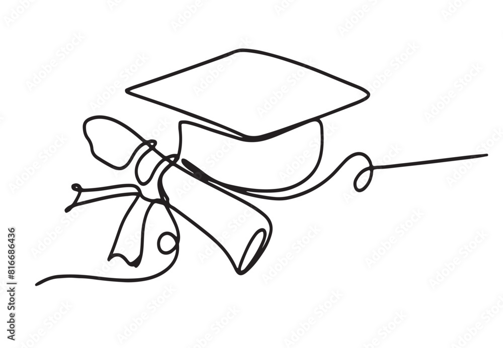 hand drawn line art vector illustration of graduation hat, graduation ...