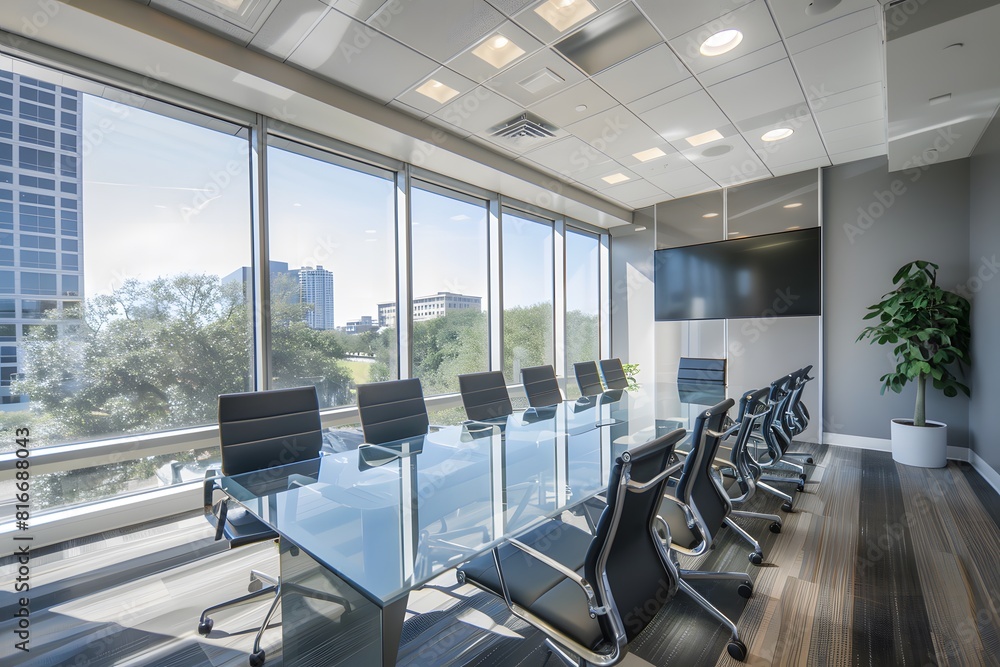 Modern office building featuring a sleek and fully equipped conference ...