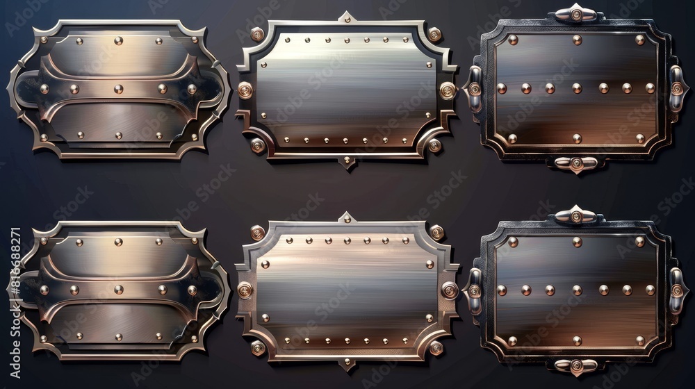 Metal signs with rivets and frames and realistic stainless signboards ...