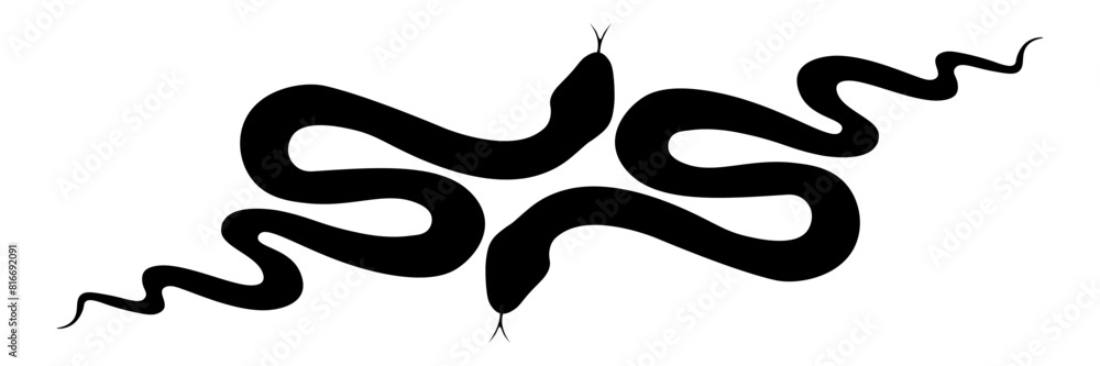 Black silhouette of two coiled snakes isolated on a transparent ...