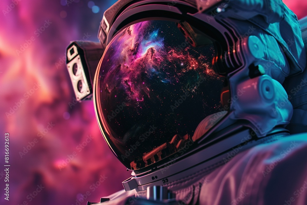 A close-up photo of an astronaut's helmet, reflecting a breathtaking ...