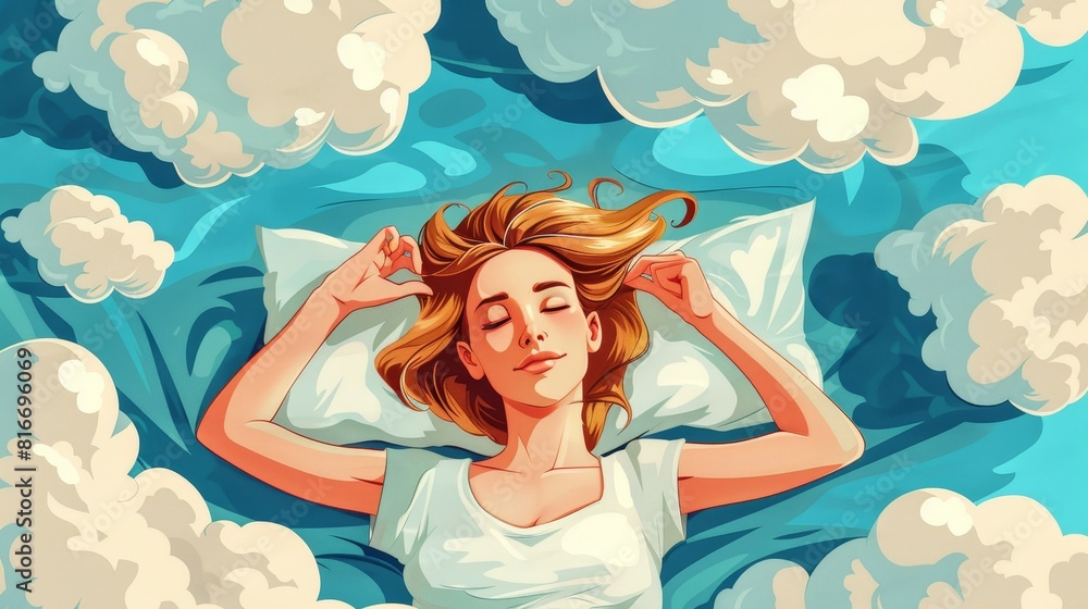 Dormant female character napping at home or hotel, relaxing and ...