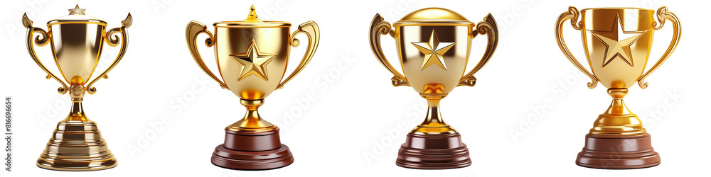Golden Trophies with Star Emblem Set Side by Side - PNG Transparent for ...