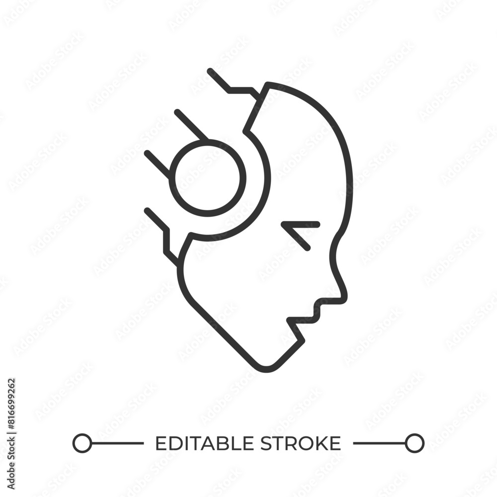 Robot head linear icon. Human enhancement. Artificial intelligence ...