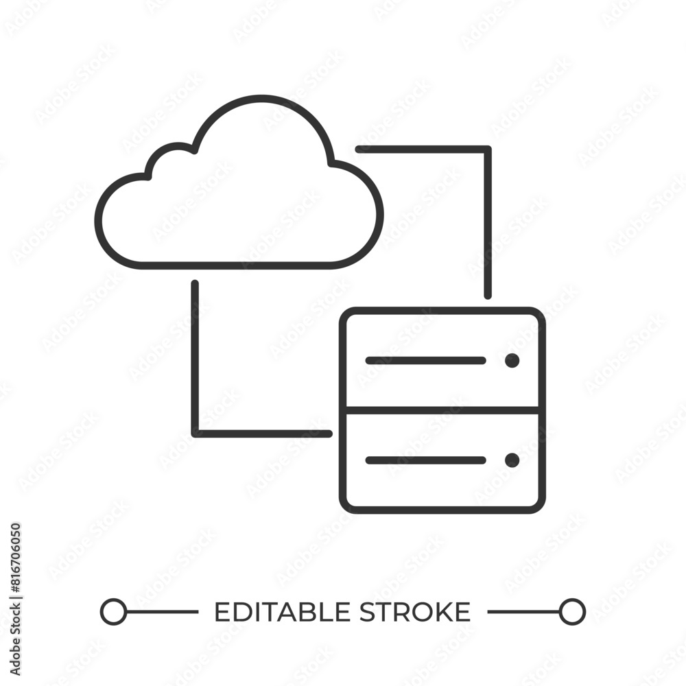 Cloud computing linear icon. Data storage. Cloud connected to server ...