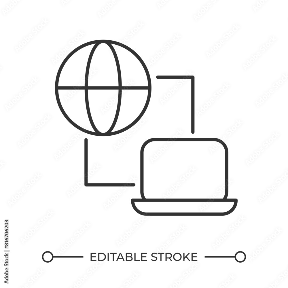 Internet connection linear icon. Wired connection. Internet access ...