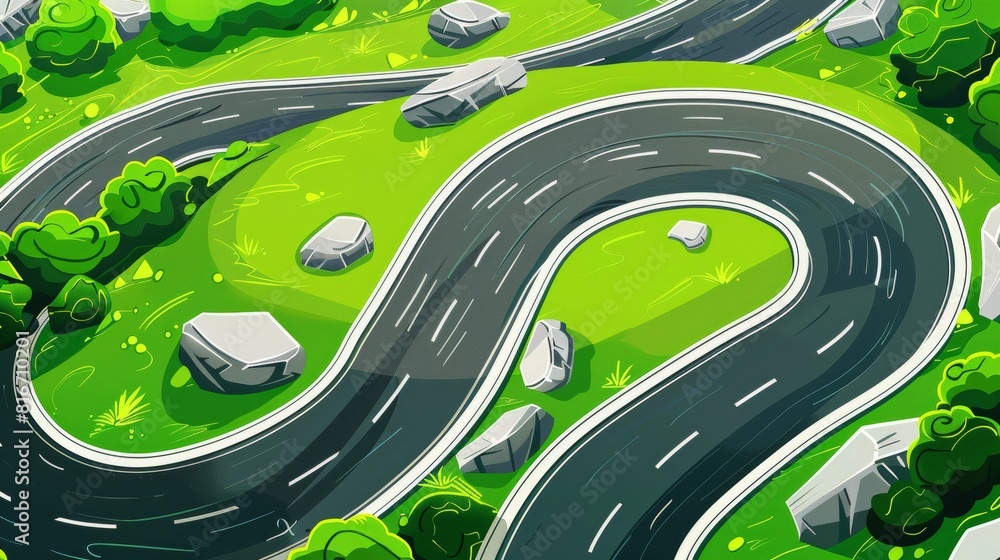 An asphalt loop for Formula 1 competition, circuit road black and white ...