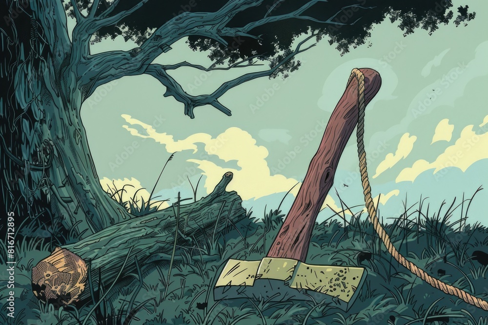 Cartoon illustration of an axe stuck in a tree stump. Suitable for ...