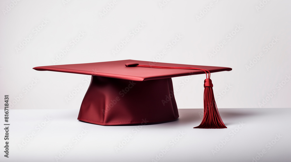 Graduation cap maroon white background Stock Photo | Adobe Stock