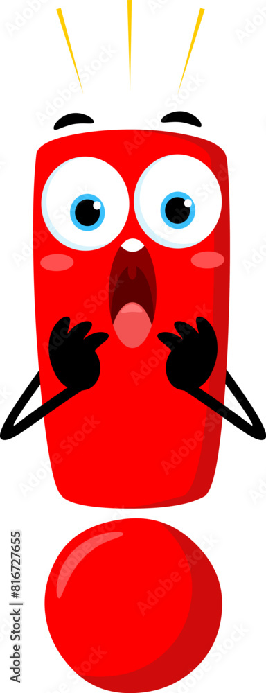 Cute Red Exclamation Mark Cartoon Character With A Panic Expression ...