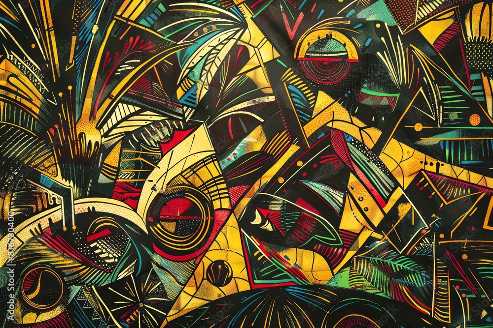 intricate tapestry of interconnected shapes and patterns depicting the ...