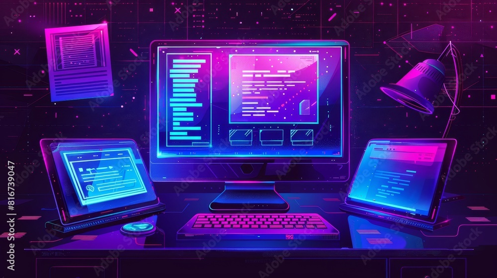 Modern illustration of vaporwave user interface design featuring 90s ...