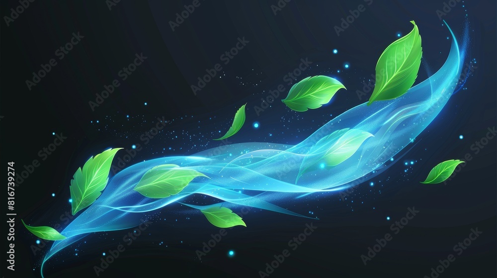 A freshness light effect, with blue air flowing in a vortex, with green ...