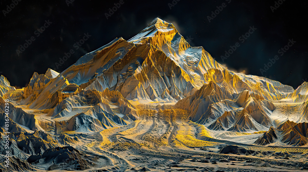 Technical visual illustration, mountain 3D LiDAR GIS aerial map K2 and ...
