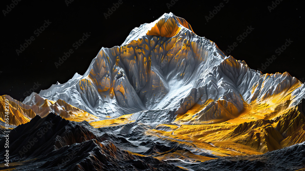 Technical visual illustration, mountain 3D LiDAR GIS aerial map K2 and ...