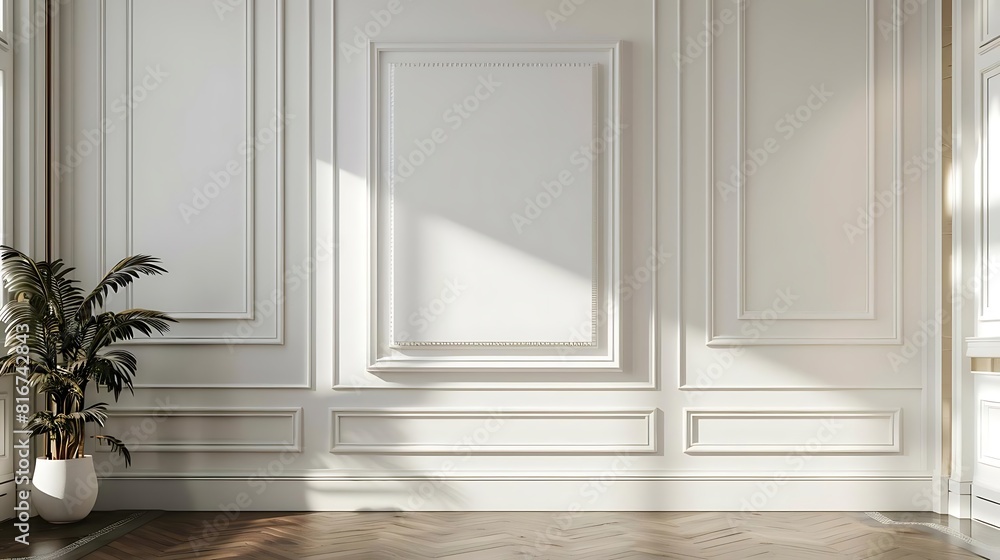 Luxury classic white wall panel with plant Stock Photo | Adobe Stock