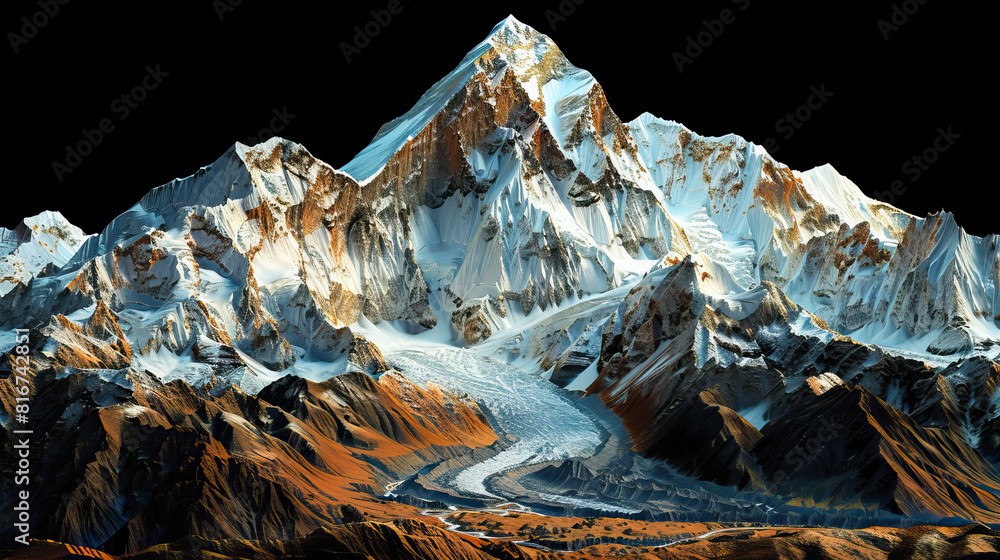 Technical visual illustration, mountain 3D LiDAR GIS aerial map K2 and ...