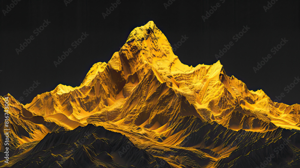 Technical visual illustration, mountain 3D LiDAR GIS aerial map K2 and ...