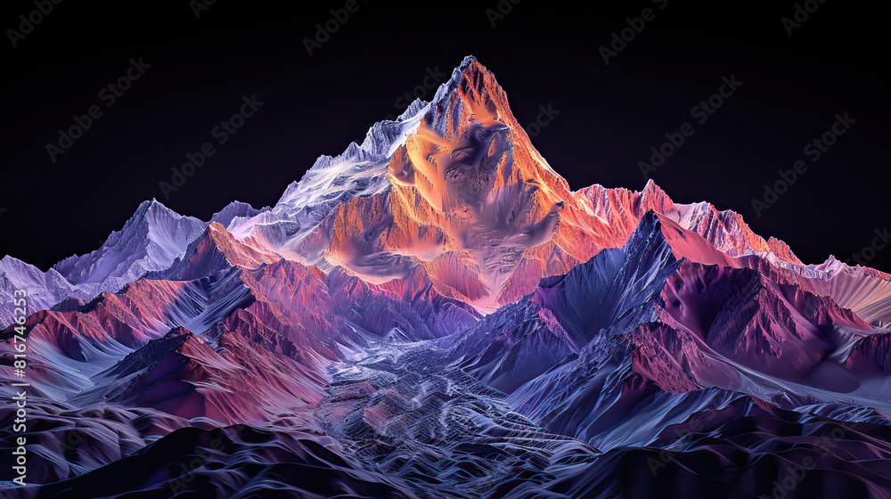 Technical visual mountain 3D LiDAR GIS aerial map, K2 and karakoram ...