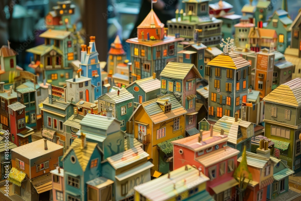 Colorful and detailed miniature model townscape with tiny handcrafted ...
