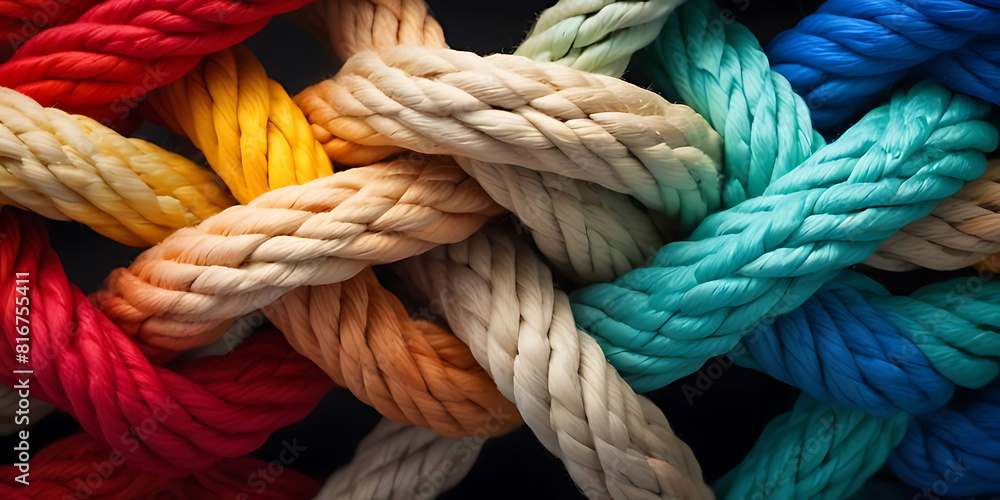 Team rope diverse strength connect partnership together teamwork unity ...