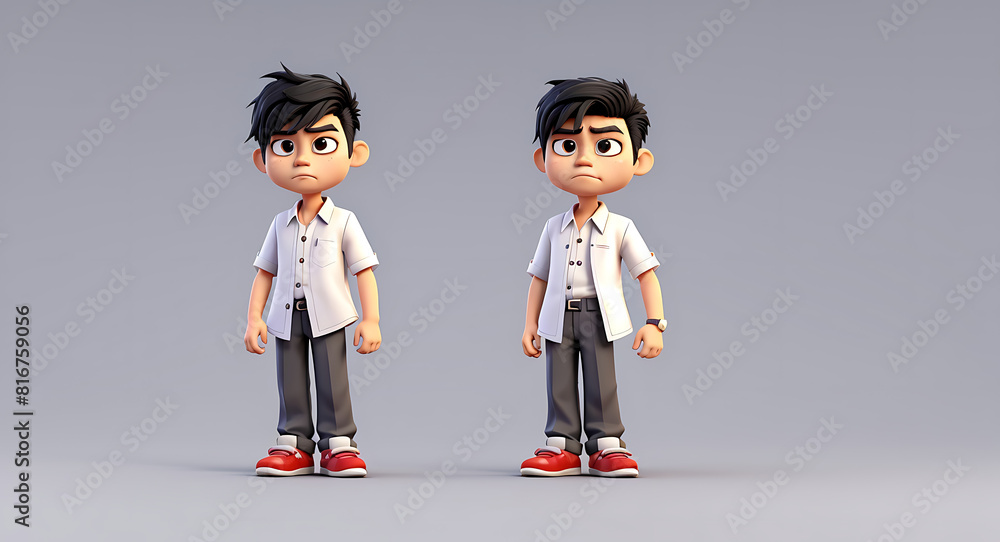 A Sad unhappy upset Asian 3d model cartoon character young man wearing ...