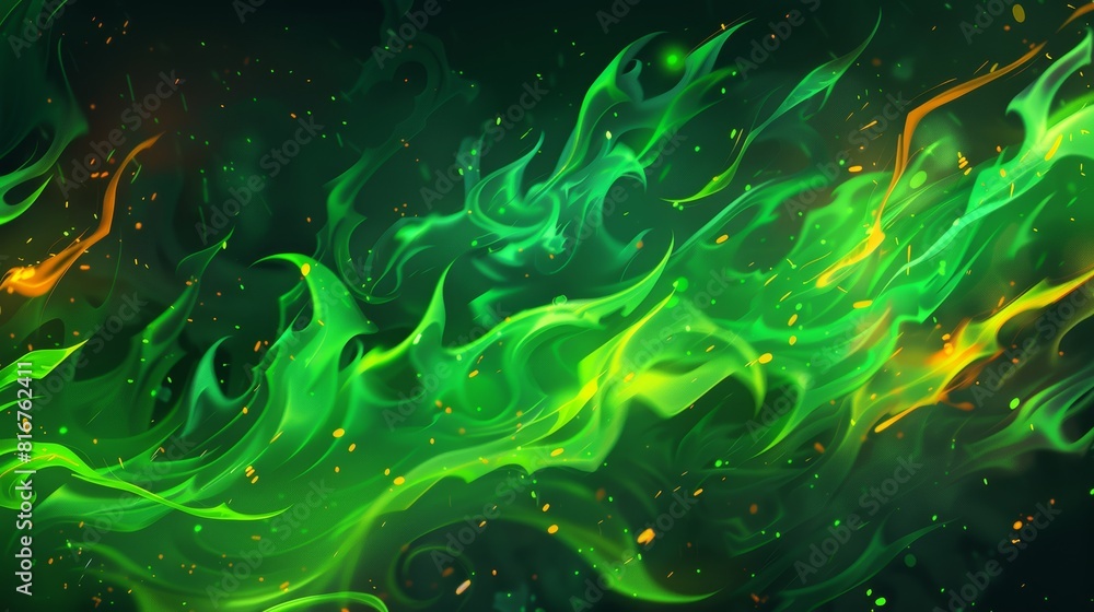 An overlay of a green fire effect with realistic embers and smoke. A ...