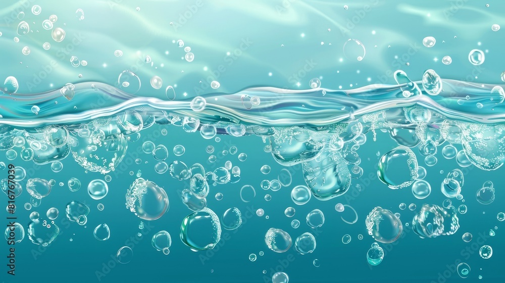 Modern illustration of realistic underwater air bubbles on transparent ...