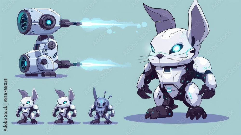 Set of rabbit robot evolution levels. Modern illustration of futuristic ...