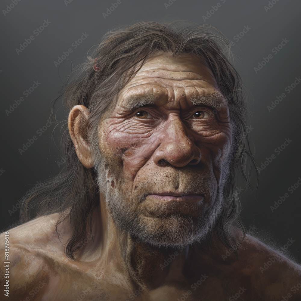 Neanderthalensis, Digital rendering of a Neanderthal man with long ...