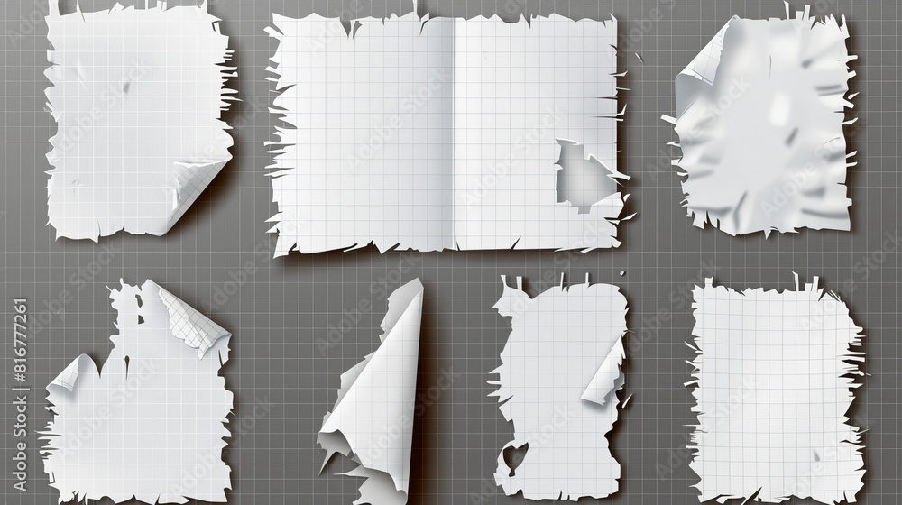 Torn notebook paper pieces isolated on transparent background. Modern ...