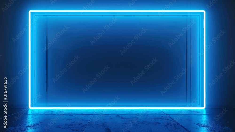 This is an abstract rectangular tech billboard design with blue neon ...