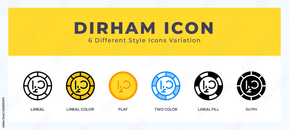 Dirham icon set with different styles. Design elements for logo. Vector ...