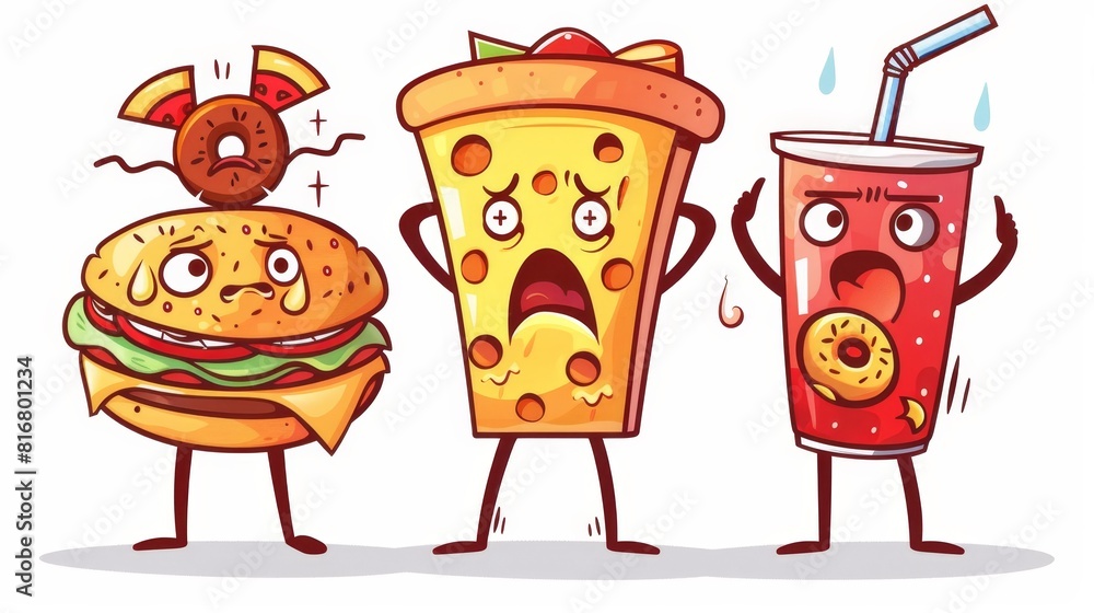 An empty stomach with a sad face. Modern illustration of bloating ...