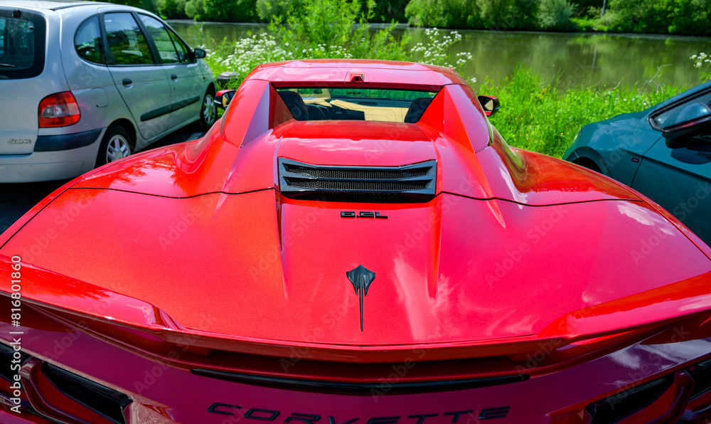 Red Chevrolet Corvette C8 (since 2020) Super sports car with mid-engine ...