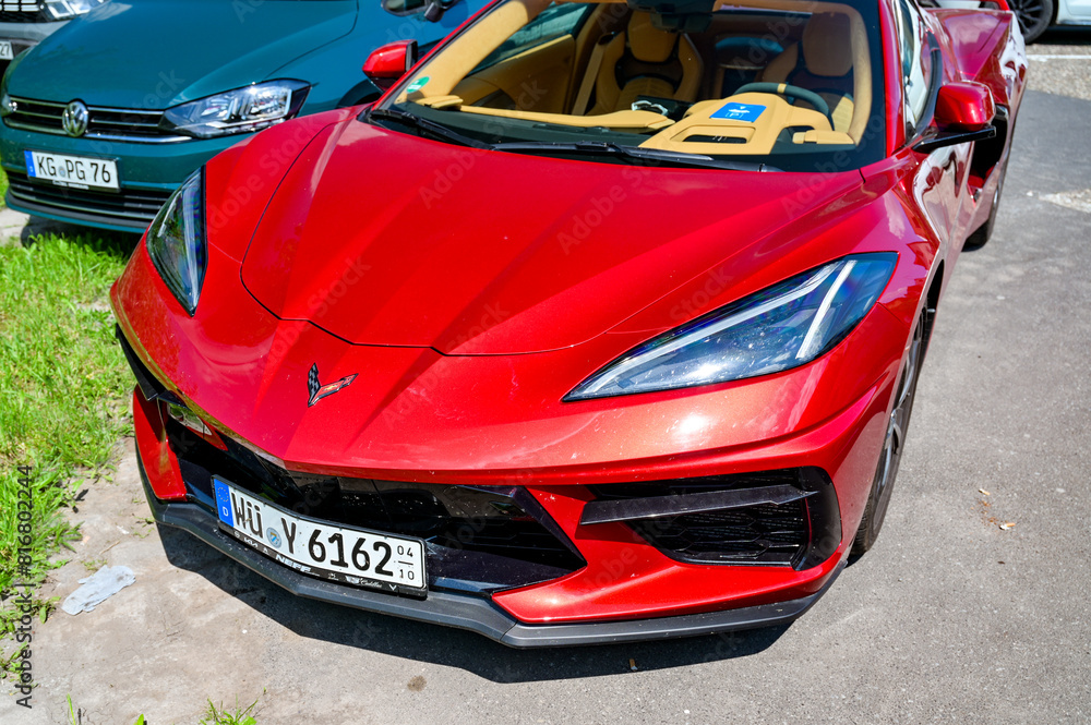 Red Chevrolet Corvette C8 (since 2020) Super sports car with mid-engine ...