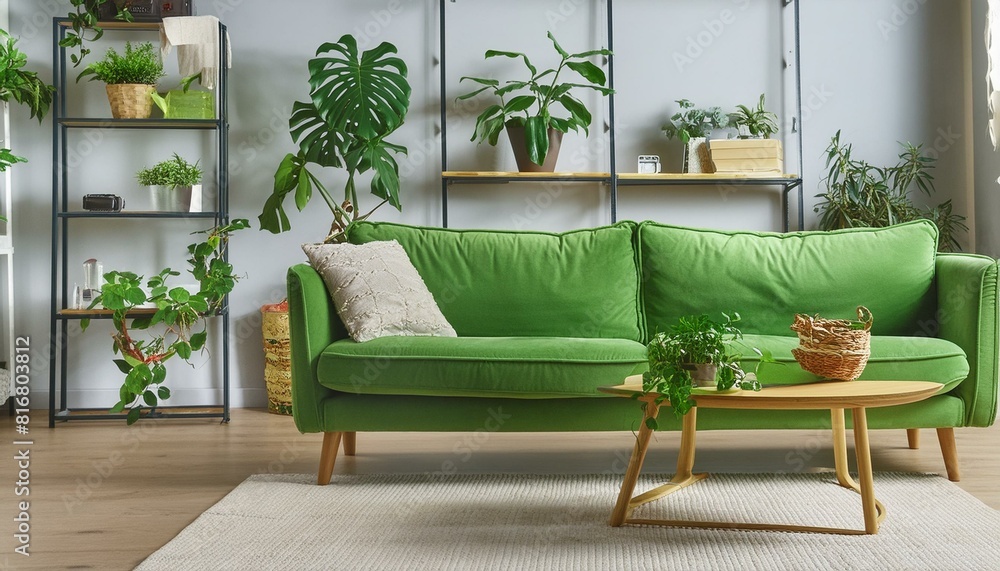 "Lush Living Room Retreat.Nature-Inspired Elegance Abounds.Botanical ...