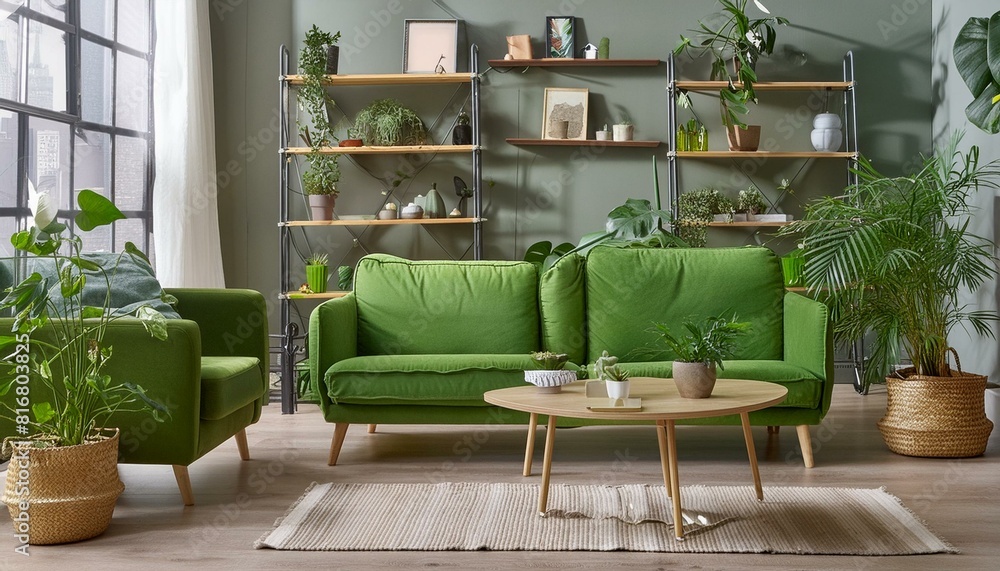 "Lush Living Room Retreat.Nature-Inspired Elegance Abounds.Botanical ...