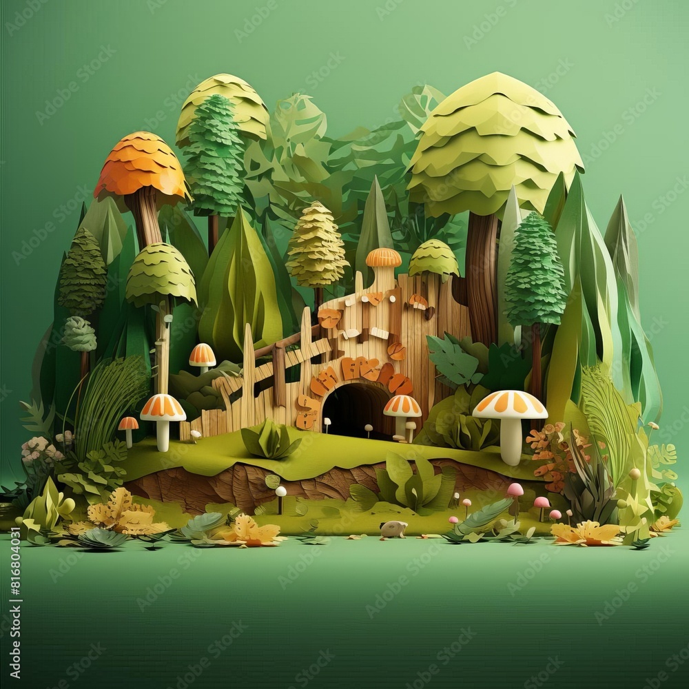 Lilliputian forest scene flat design front view woodland miniature ...