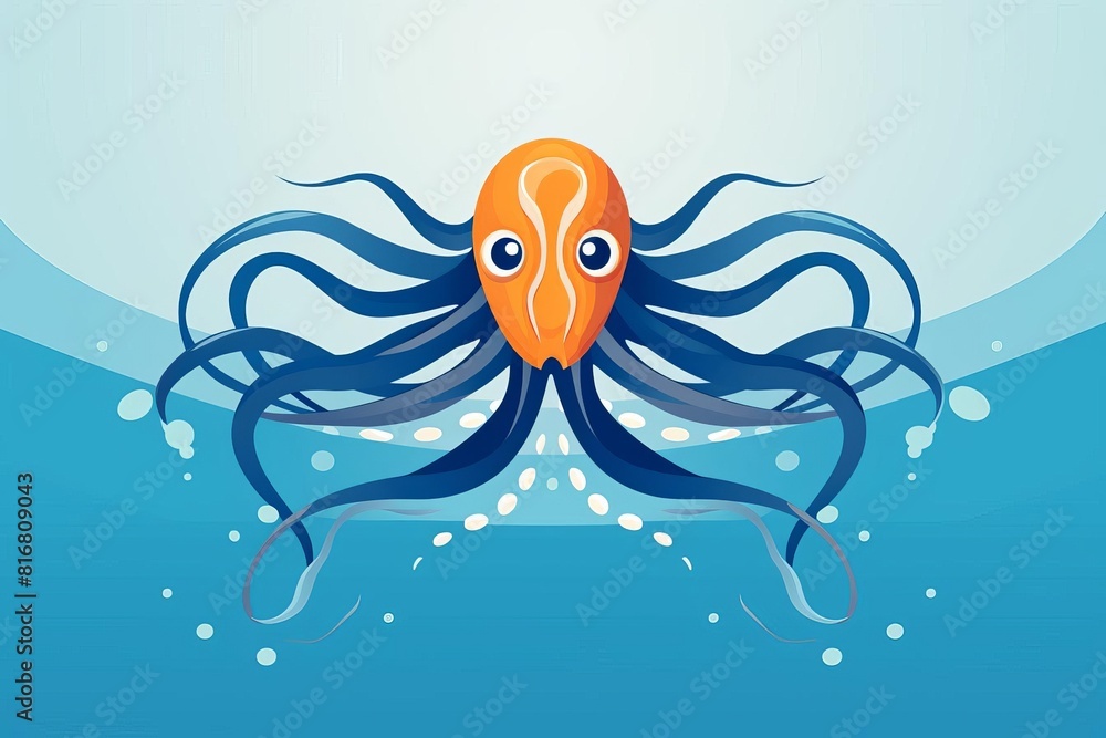 Simple squid jetting flat design top view dynamic swimmer theme cartoon ...