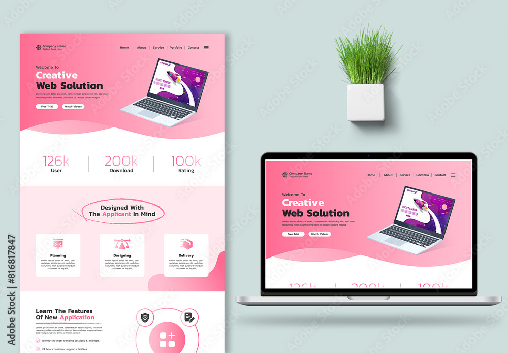 Web Application Landing Page UX UI Layout Stock Template | Adobe Stock