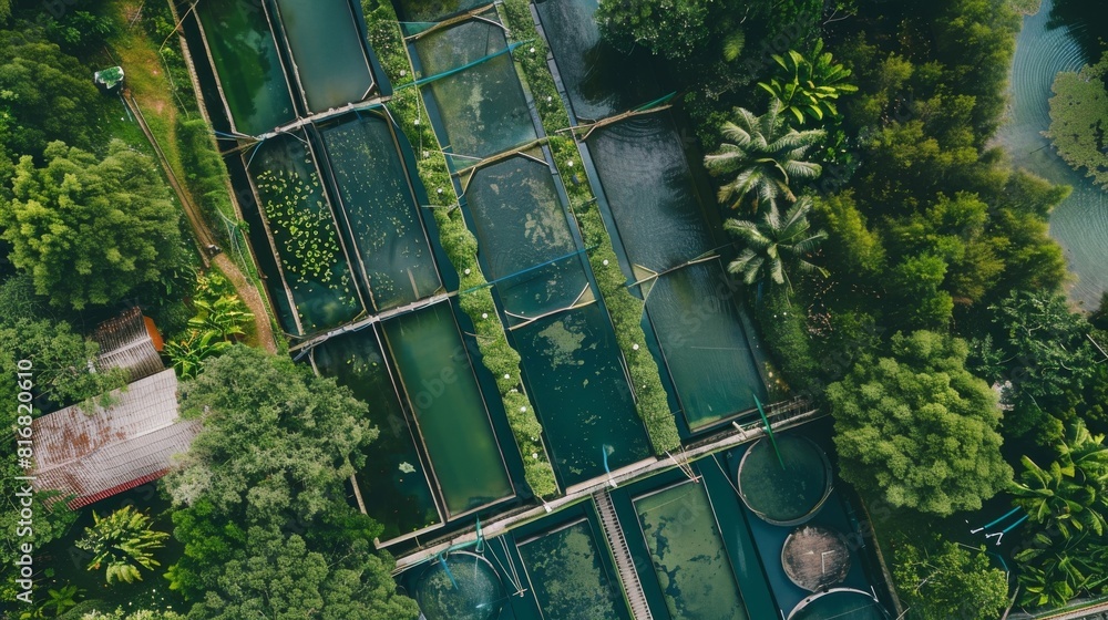 Foto de An aerial view of a state-of-the-art sustainable fish farm ...