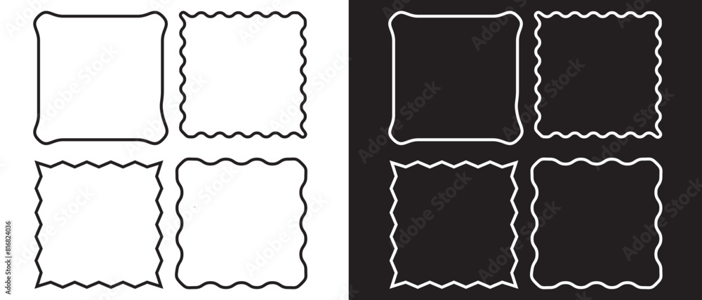 Square frames with wavy edges. Zigzag wavy border set. Doodle wave ...
