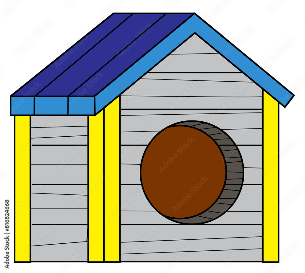 cartoon scene with isolated wooden traditional dog house sketch ...