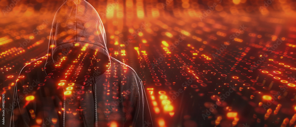 Hacker coder wearing a hoodie, hacking computer security concept. Cyber security. cyber ...