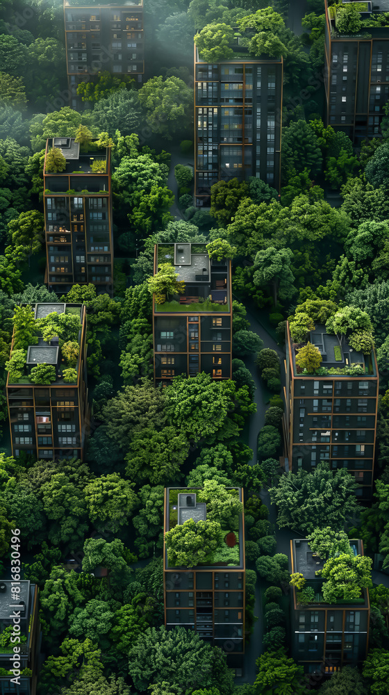 Urban planning map with green spaces and modern buildings A map ...